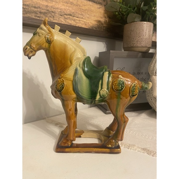 Art | Vintage Chinese Horse Tang Dynasty Glazed Ceramic Figurine Brown ...